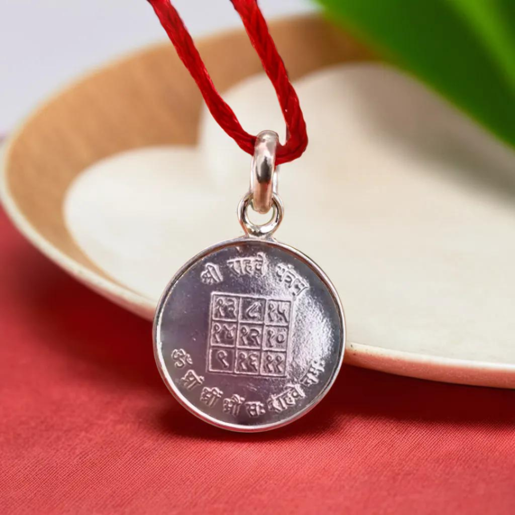 Shri Rahu Yantra Silver Locket (With Thread) - Trishakti Products
